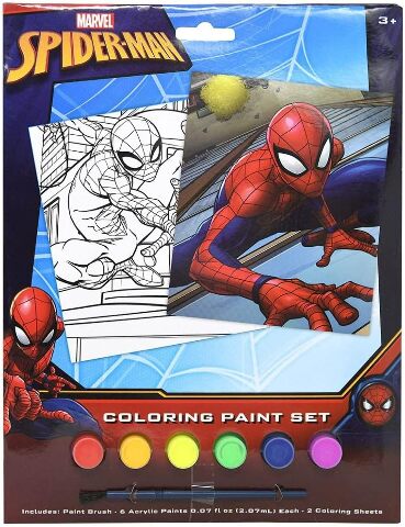 Spiderman Coloring Paint Set with 6 Colors, Paint Brush, and 2 Poster ...