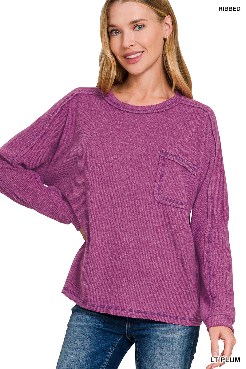 Zenana Top Sweater Ribbed Hacci - Light Plum - PinkPro Beauty Supply