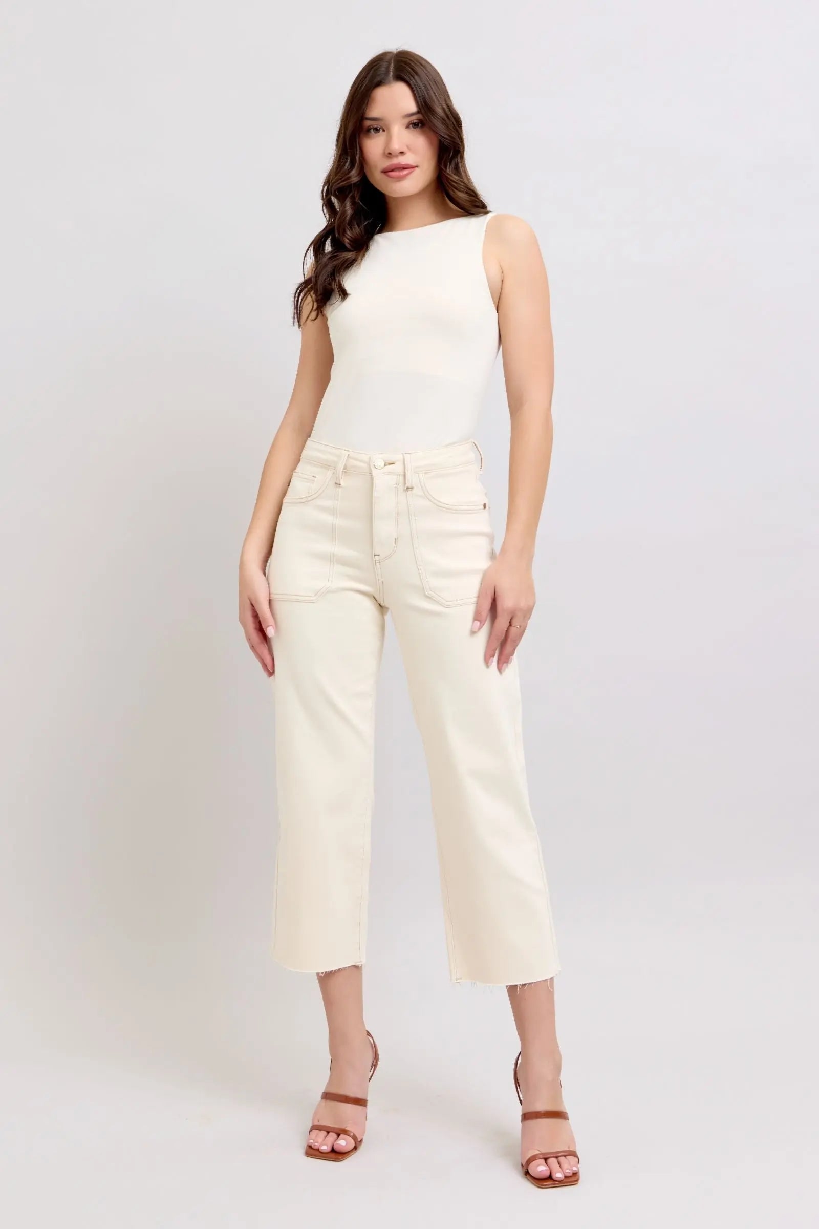 Judy Blue Cropped Cream Jeans - PinkPro Beauty Supply