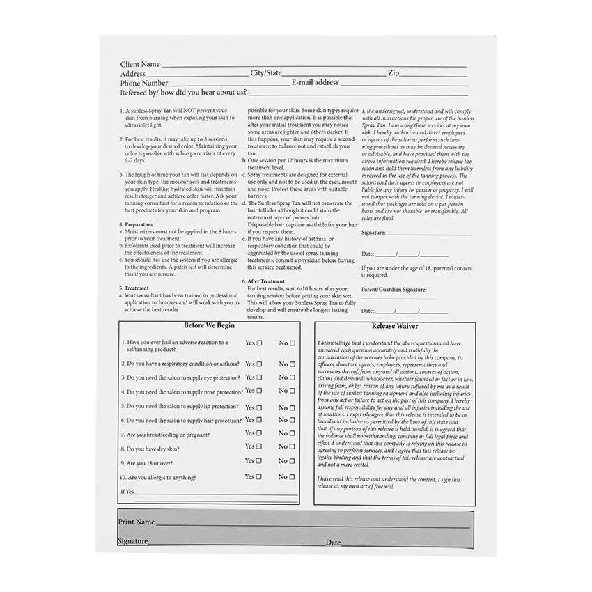 Sunless Consent Form - PinkPro Beauty Supply