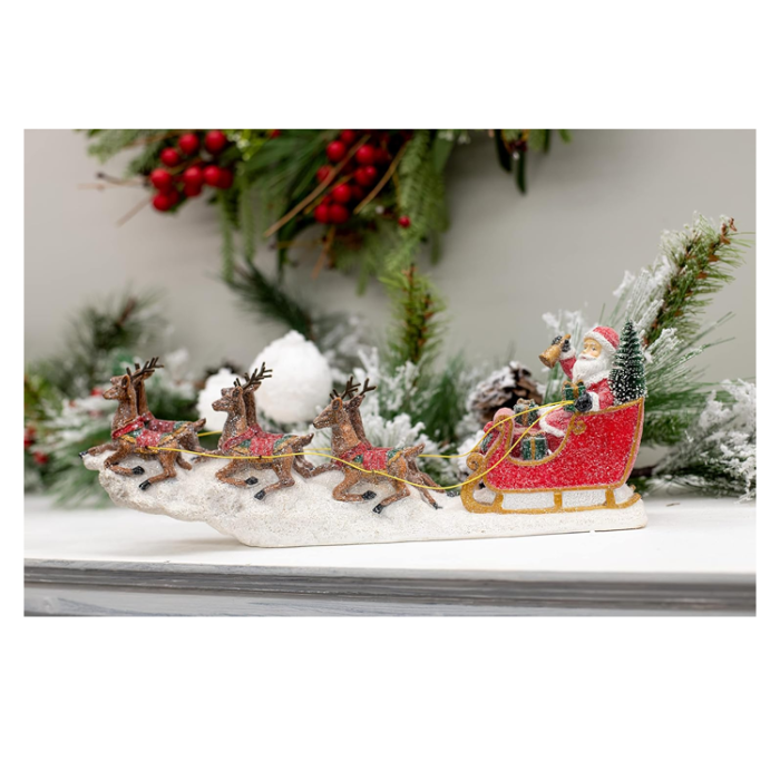 Reindeer Santa Sleigh Figurine - PinkPro Beauty Supply